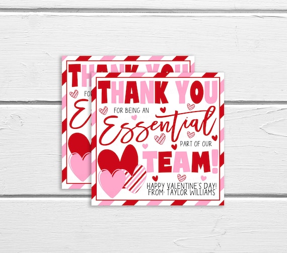 Valentine Employee Appreciation Gift Tag, Thank You Essential Worker ...