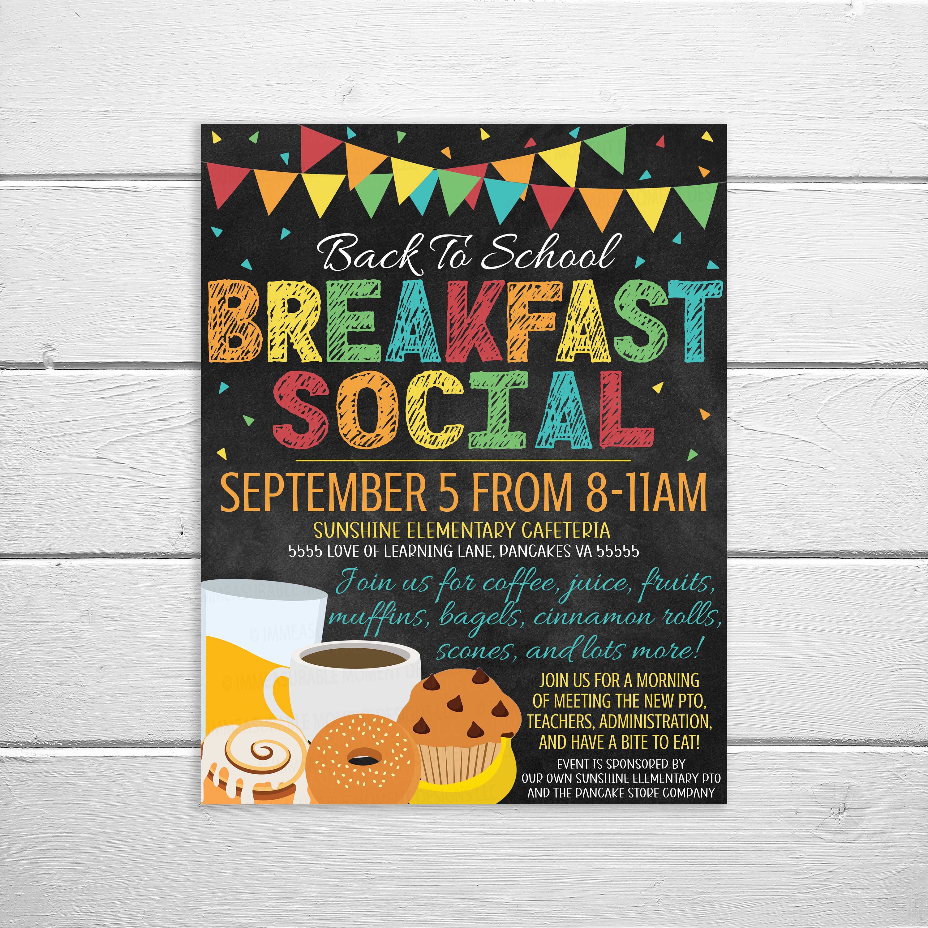 School Breakfast Social Flyer PTO PTA Fundraiser Teachers - Etsy