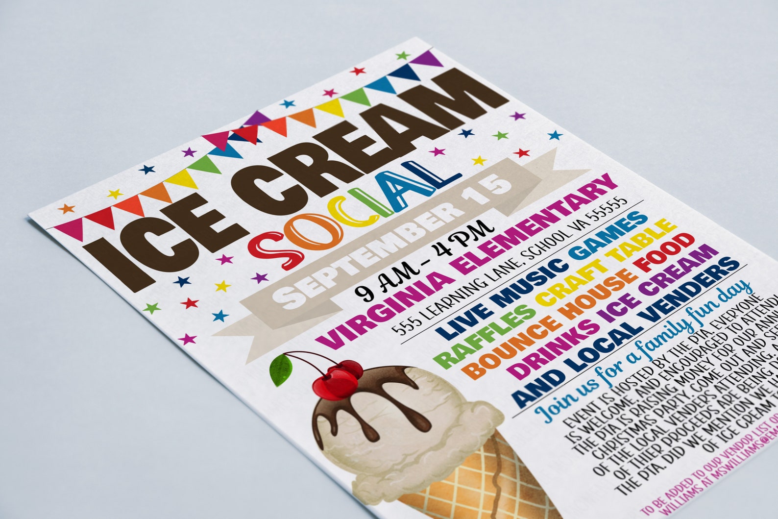 Ice Cream Social Fundraiser Flyer Editable Church School PTA - Etsy