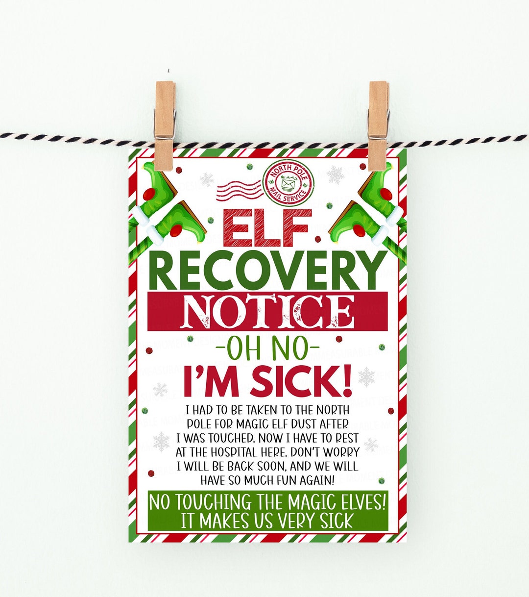 Editable Elf Recovery Notice Printable, Oh No I'm Sick Note Letter, Don ...