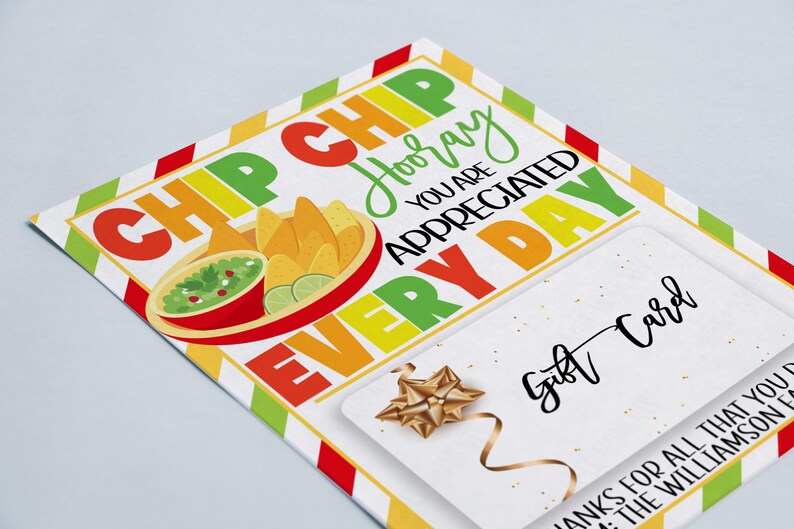 Mexican Food Card Holder, Editable Thank You Gift Card/tag, Chip Chip ...