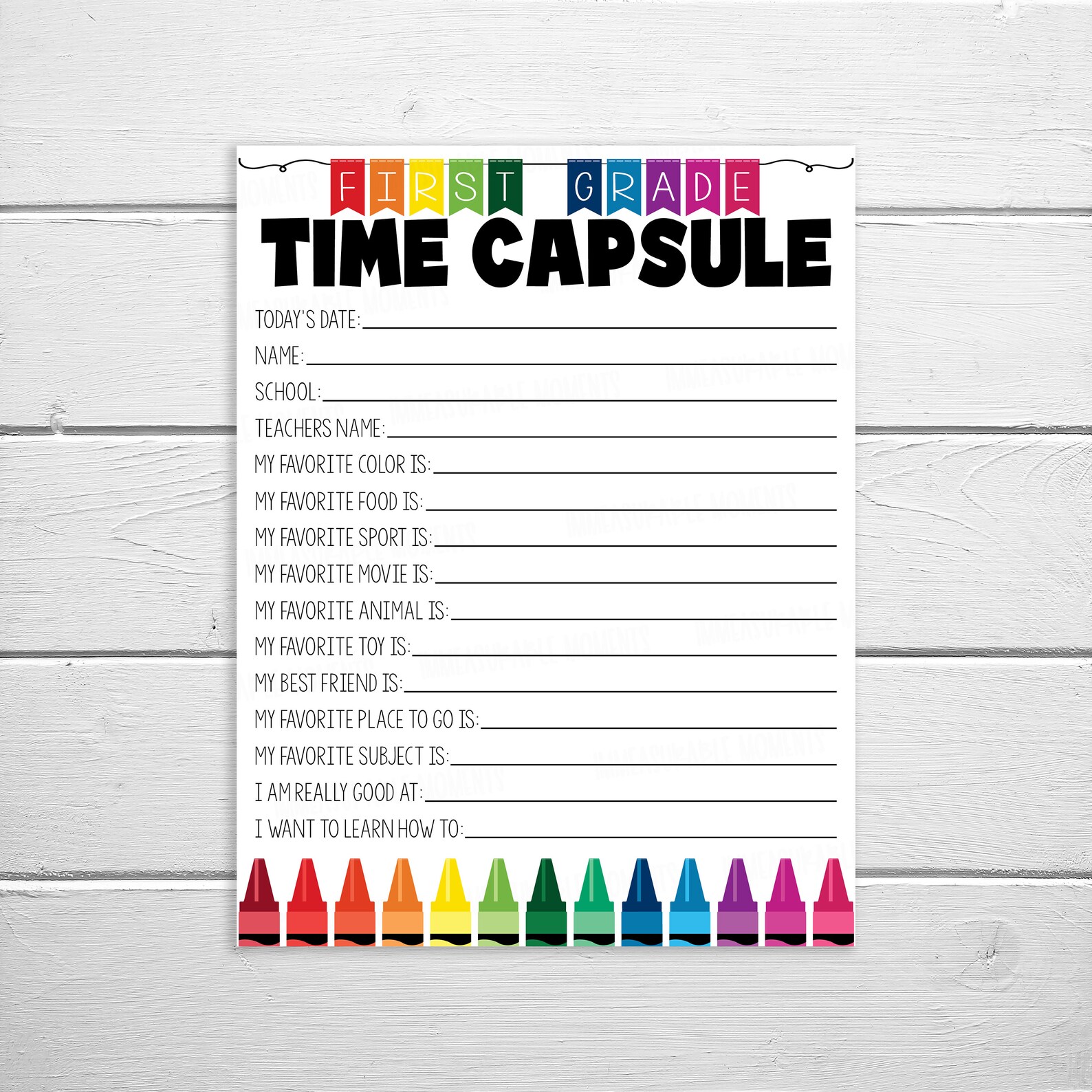 First Grade Time Capsule 1st Grade Memory Sheet School - Etsy