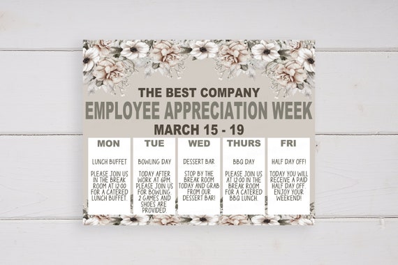 Editable Staff Appreciation Week Itinerary, Employee Appreciation Week ...