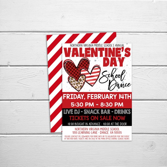 Valentines Day School Dance Flyer Invitation, Editable School Church ...