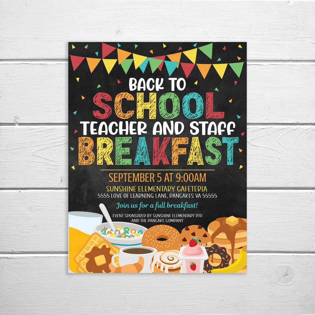 Back to School Teacher Staff Breakfast Flyer, PTO PTA School Fundraiser ...