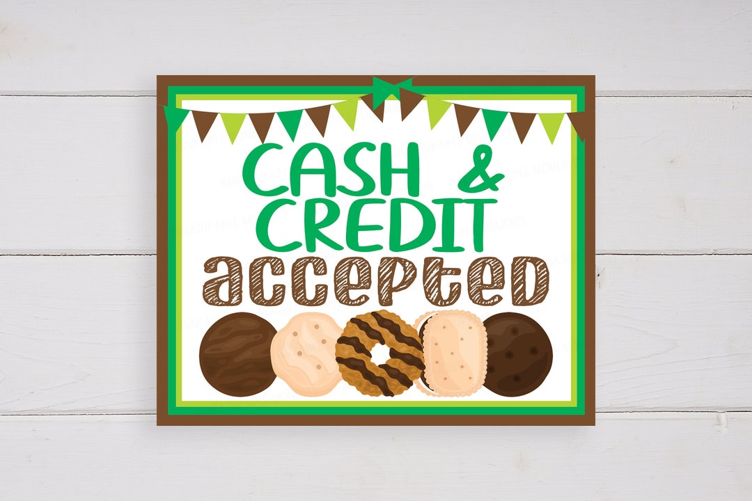 Scout Cookie Booth Sign, Cash Credit Accepted, Printable Cookie Drop ...