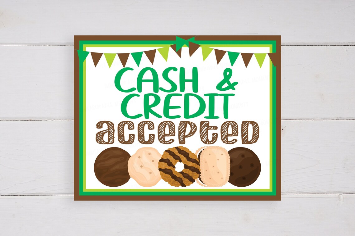 Scout Cookie Booth Sign Cash Credit Accepted Printable | Etsy