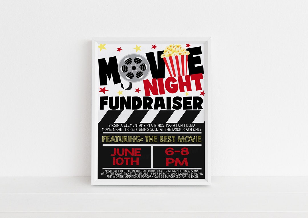 Movie Night Fundraiser Flyer, Editable Movie Church School Business ...