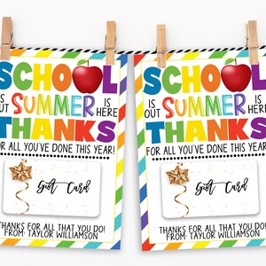 End of School Gift Card Holder, School is Out Summer is Here, Thank You ...