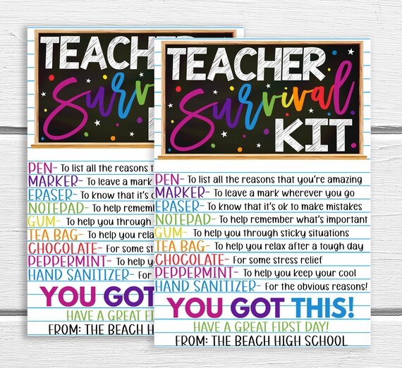 Teacher Survival Kit Gift Tag, Welcome Back To School Gift For Teachers ...