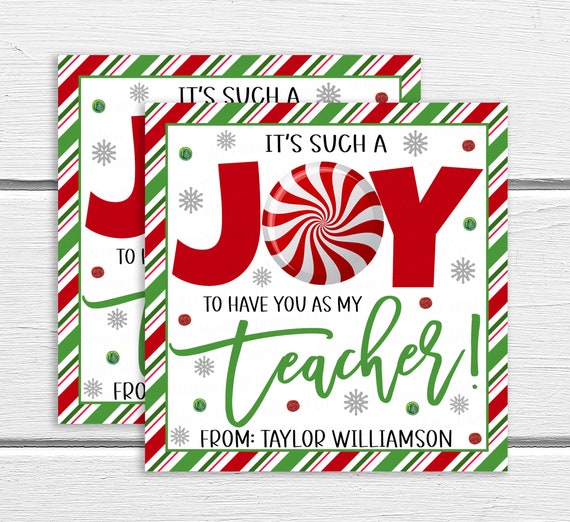 Christmas Teacher Gift Tags, Peppermint Candy Joy To Have You As My ...