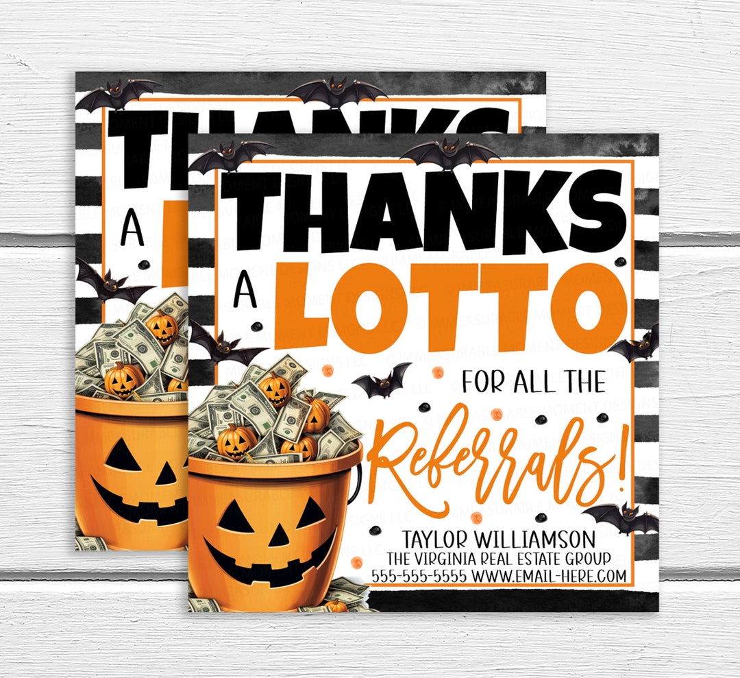 Halloween Lotto Referral Gift Tags, Thanks A Lotto, Scratch off Ticket ...