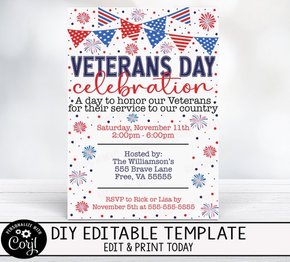 EDITABLE Veterans Day Invitation Vet Cookout Celebration Etsy