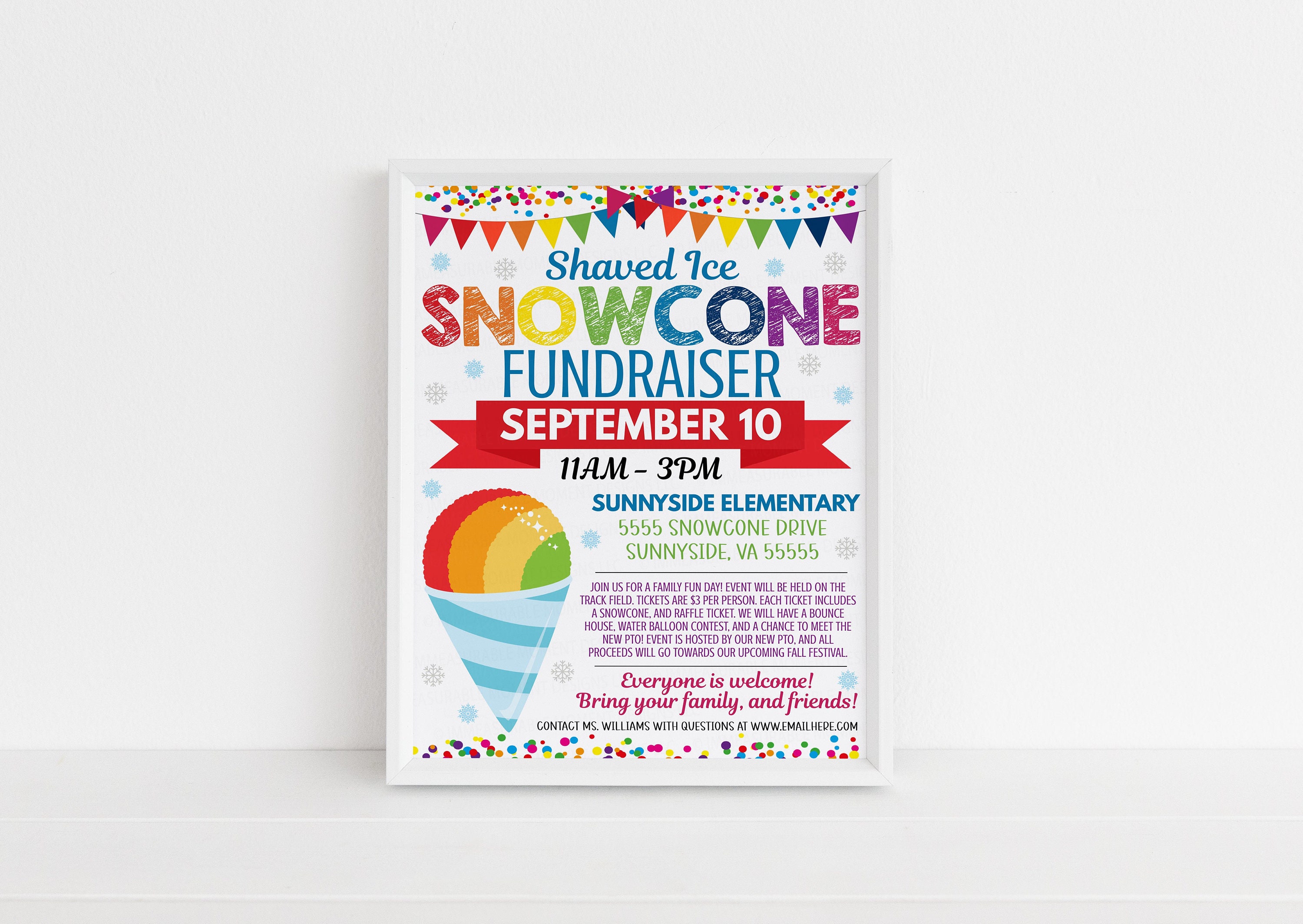 Editable Snowcone Flyer Invitation, Snow Cone PTO PTA School Church ...