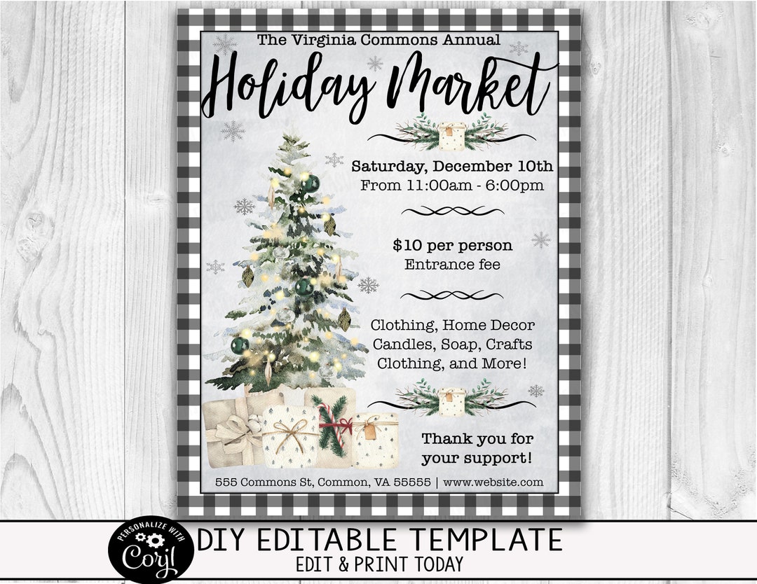 EDITABLE Holiday Market Flyer Invitation, Winter Christmas Fundraiser ...