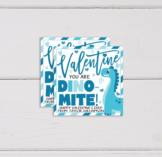 Valentine Dinosaur Gift Tags, Editable Dino Gift Tag, You Are Dino-Mite ...