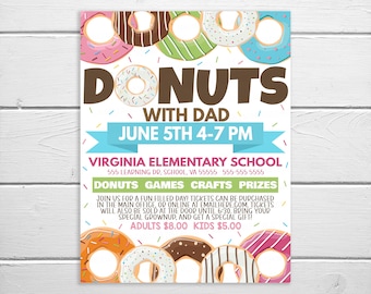 Donuts With Grownups Flyer, School PTO PTA, Father Mother Parent ...