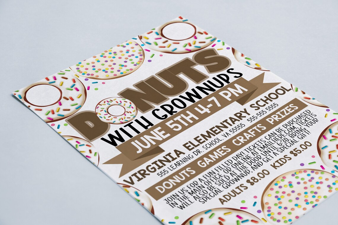 Donuts With Grownups Flyer School PTO PTA Father Mother - Etsy