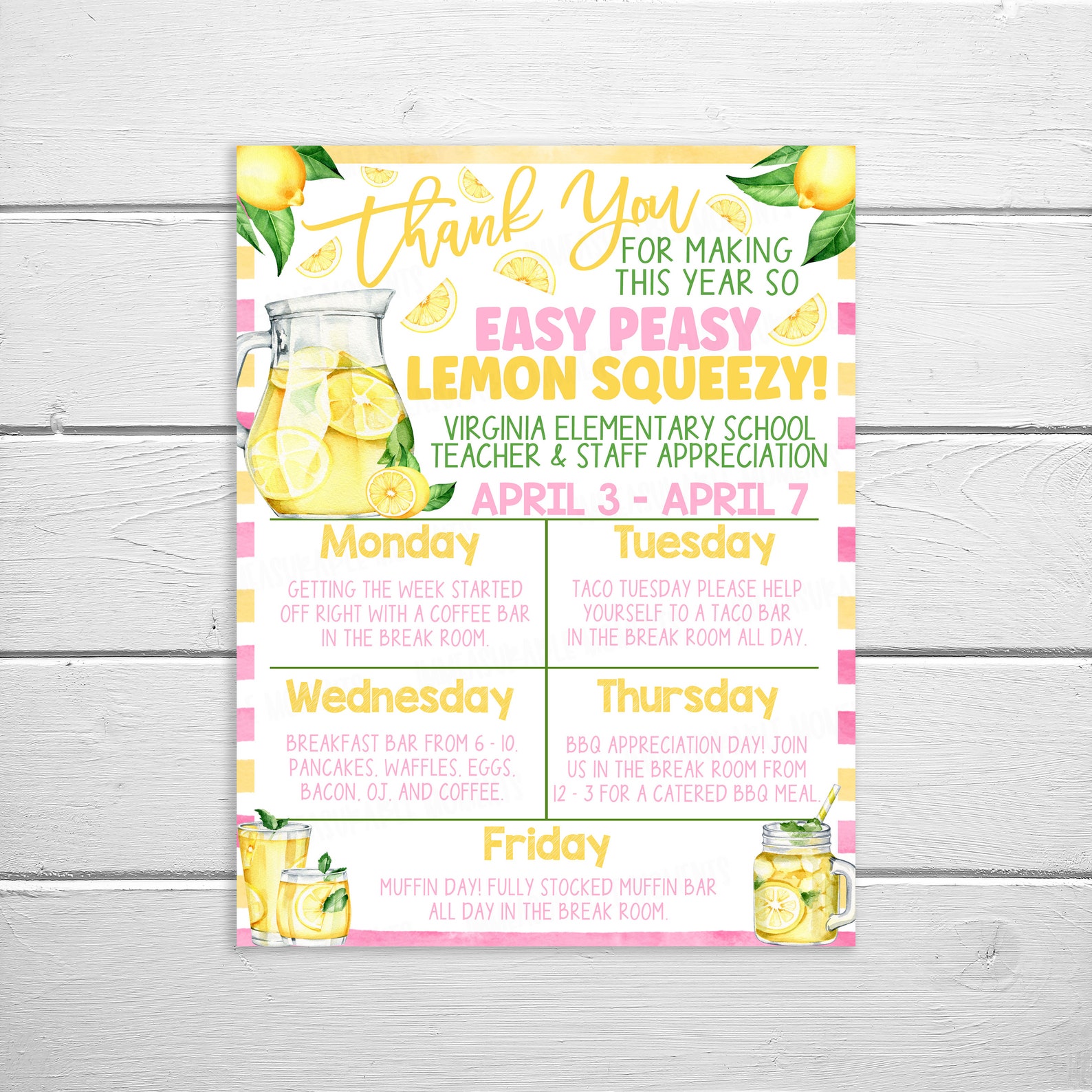 Teacher Appreciation Week Schedule Itinerary, Easy Peasy Lemon Squeeze ...