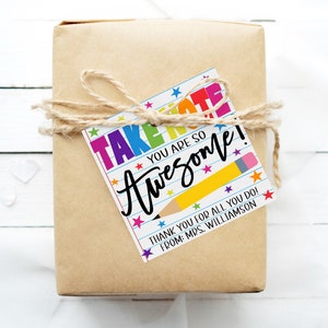 Pen Notebook Thank You Gift Tags, Take Note You Are Awesome, Teacher ...