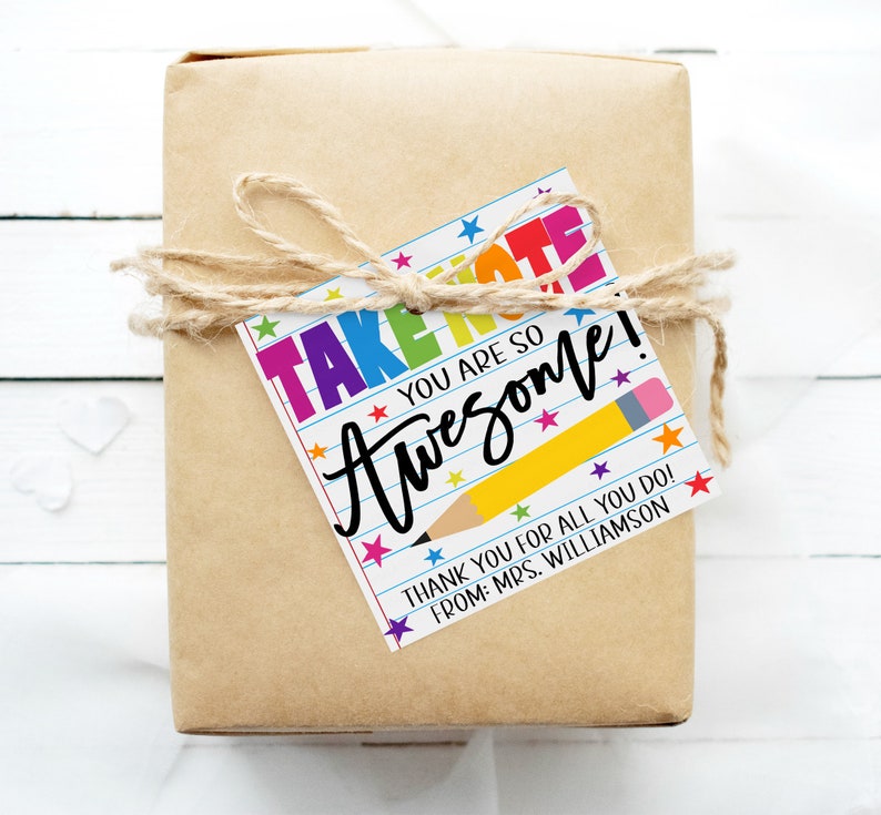Pen Notebook Thank You Gift Tags Take Note You Are Awesome - Etsy