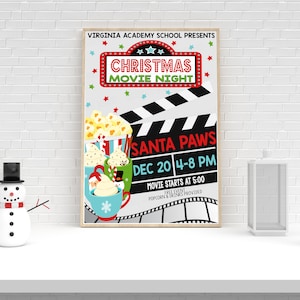EDITABLE Christmas Movie Night Flyer Invitation, Kid School Family ...