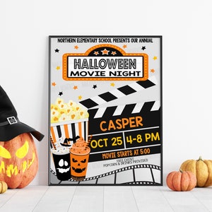 EDITABLE Halloween Movie Night Flyer Invitation, Kids Halloween Event ...