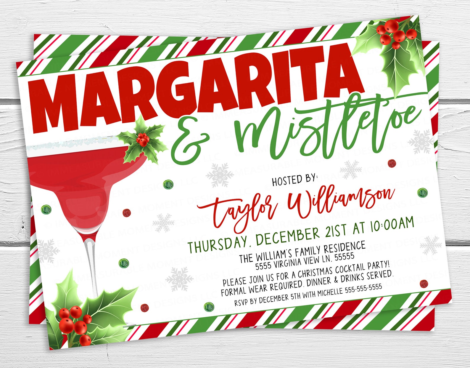 Christmas Margarita and Mistletoe Party Invitation, Winter Holiday ...