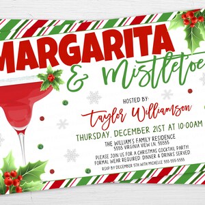 Christmas Margarita and Mistletoe Party Invitation, Winter Holiday ...
