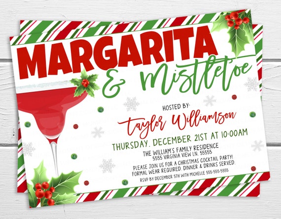 Christmas Margarita And Mistletoe Party Invitation, Winter Holiday ...