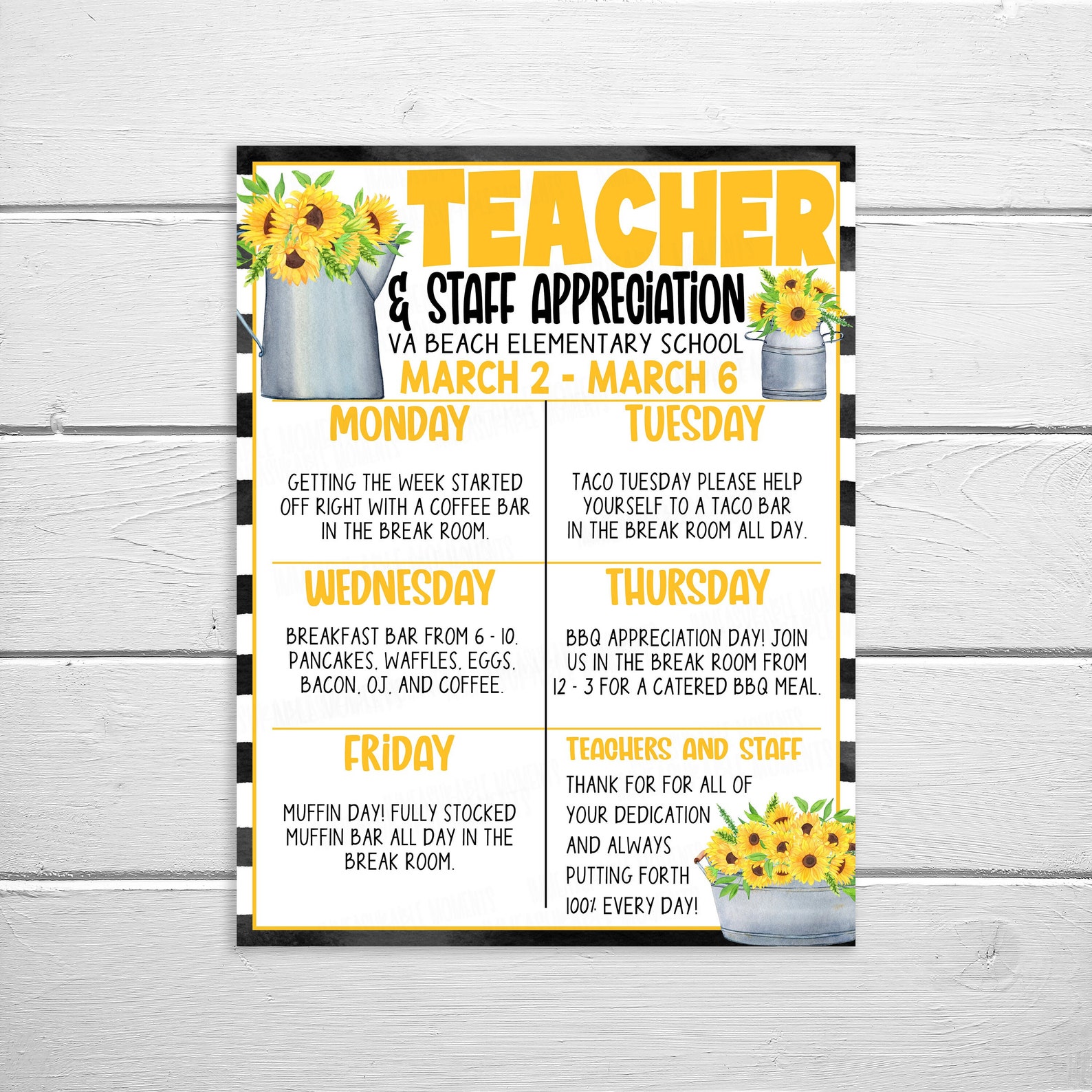 Teacher Appreciation Week Schedule Itinerary, Editable School Teacher ...