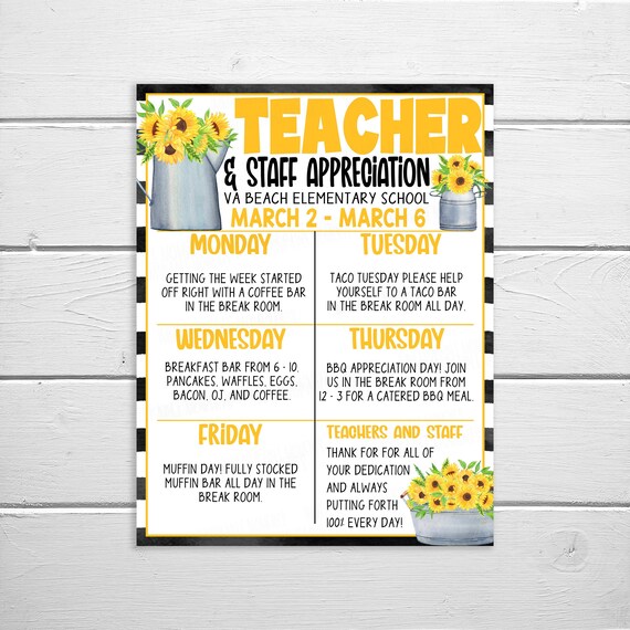 Teacher Appreciation Week Schedule Itinerary, Editable School Teacher ...