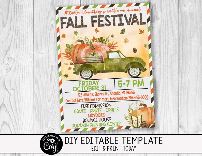 EDITABLE Fall Festival Flyer Invitation Kids Fall Event - Etsy