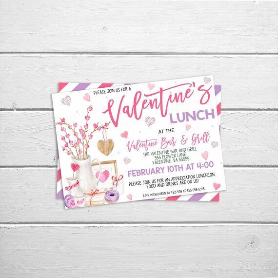 Valentines Lunch Dinner Brunch Luncheon Invitation, Editable Valentine ...
