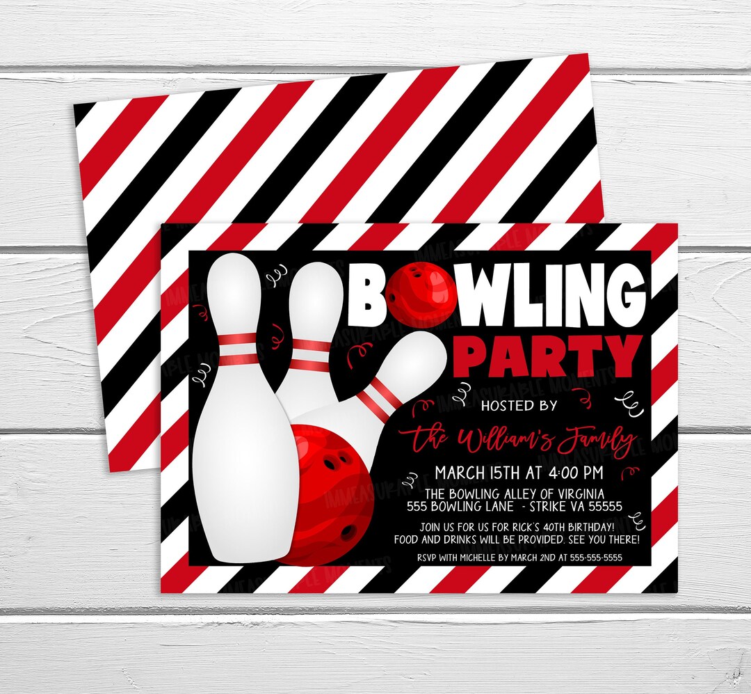 Bowling Party Invitation, Bowling Party Card, Adult Party Invite, Kids ...