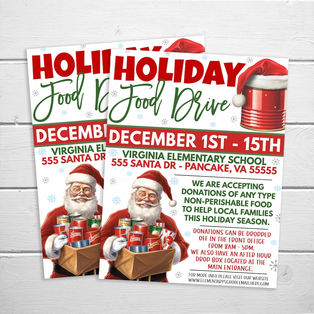 Holiday Food Drive Flyer, Christmas Food Drive Fundraiser, Church School Food Drive, Food Pantry ...
