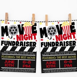 Movie Night Fundraiser Flyer, Editable Movie Church School Business ...