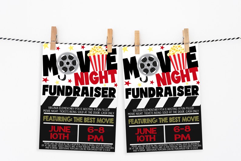 Movie Night Fundraiser Flyer Editable Movie Church School - Etsy