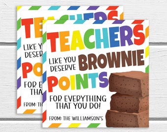 Teacher Gift Tags, Teachers Deserve Brownie Points, Staff Teacher ...