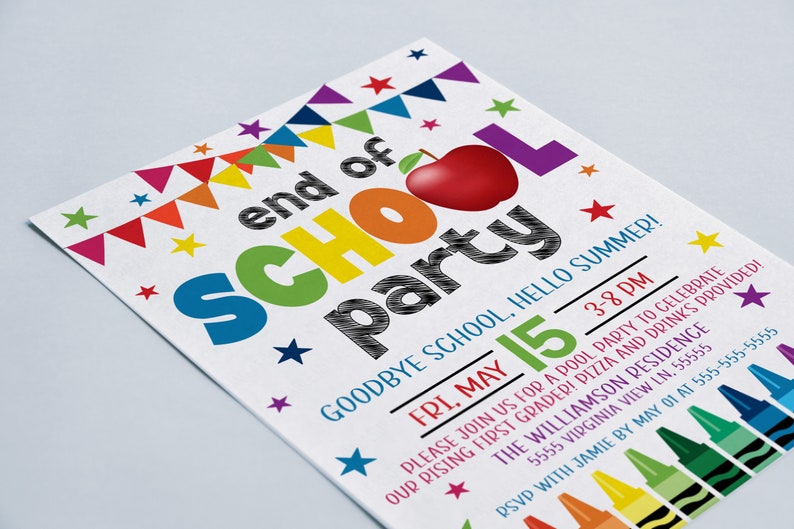 End of School Party Invitation, Editable Last Day of School Party ...
