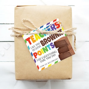 Teacher Appreciation Gift Tags, Teachers Deserve Brownie Points Label ...