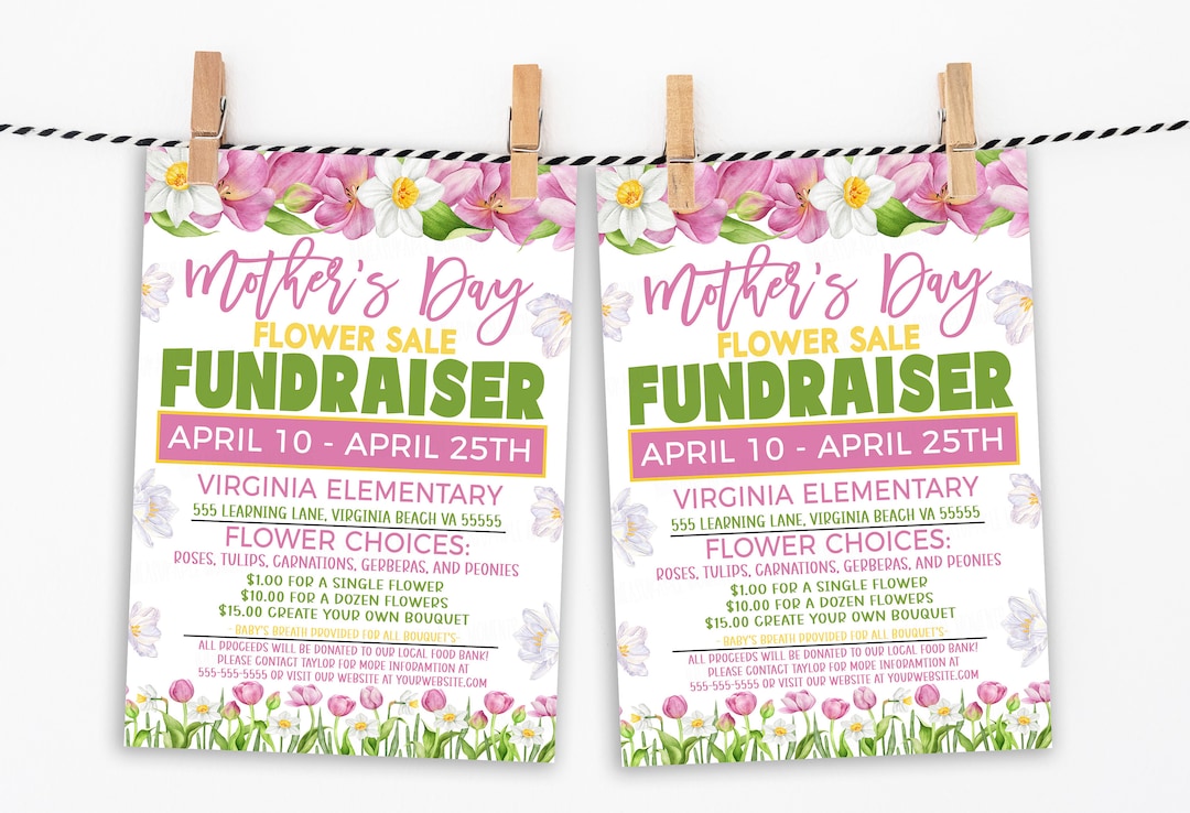Mother's Day Flower Fundraiser Flyer, Lily Roses Carnation, Printable ...
