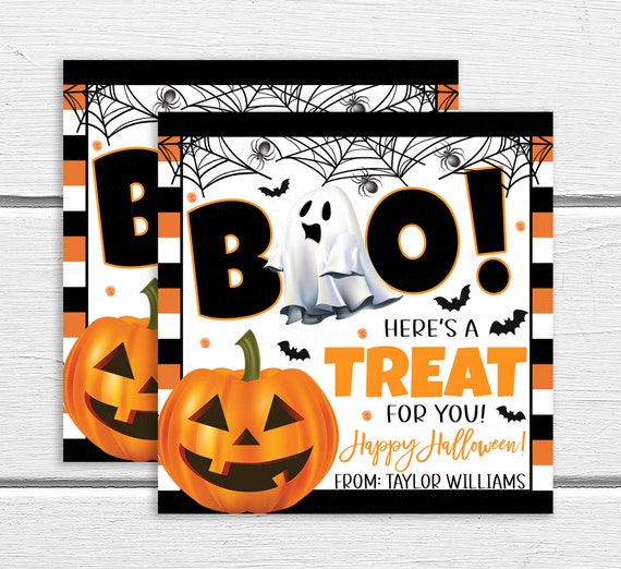Halloween Treat Gift Tags, Boo Here's A Treat For You, Candy Pumpkin ...