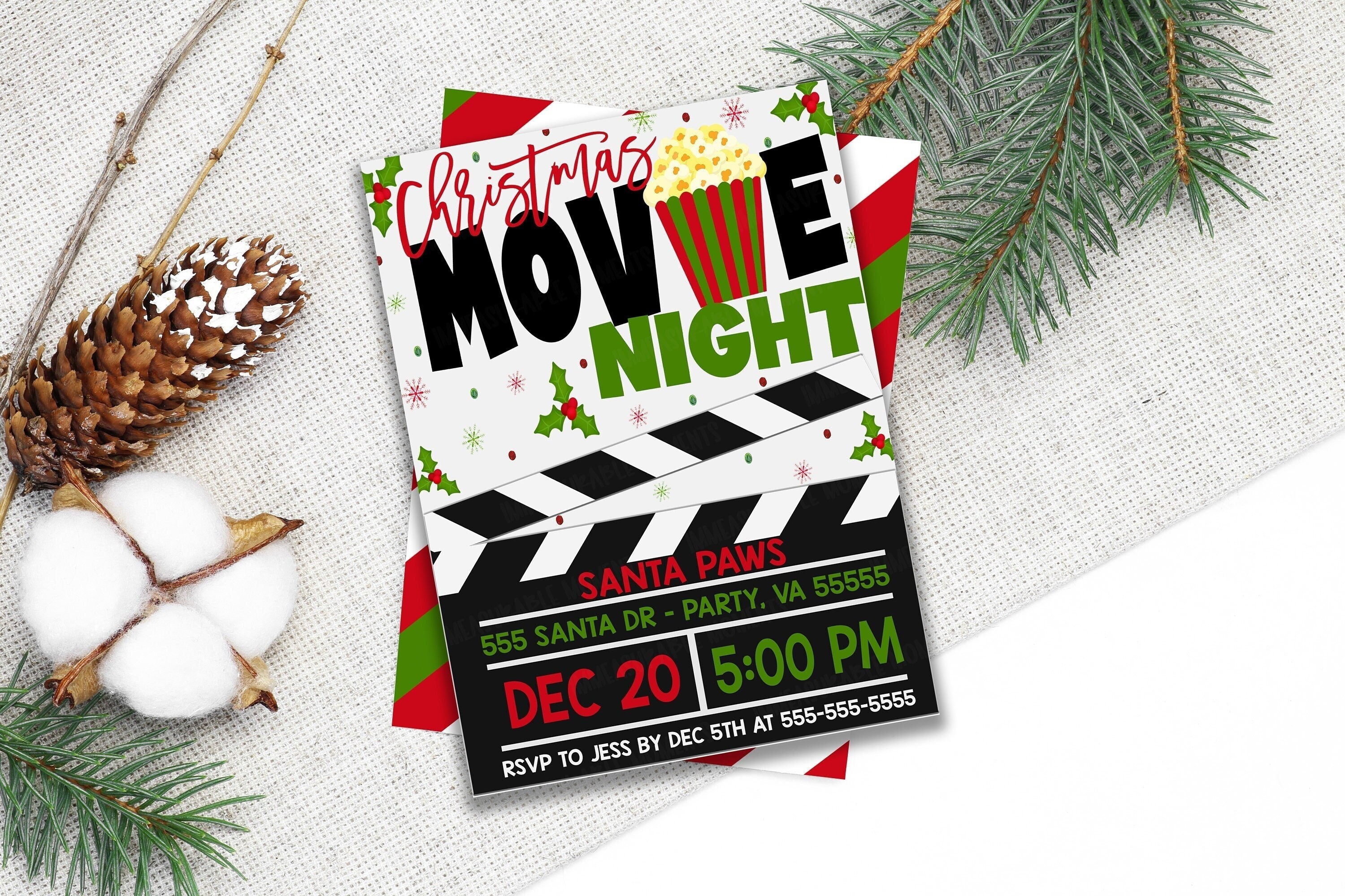 Christmas Movie Night Invitation Flyer Movie Party Card | Etsy