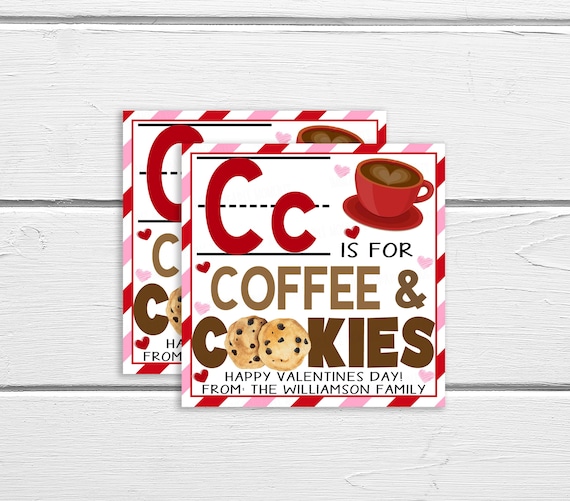Valentine's Cookie Coffee Gift Tag, Editable Teacher Staff Daycare Gift ...