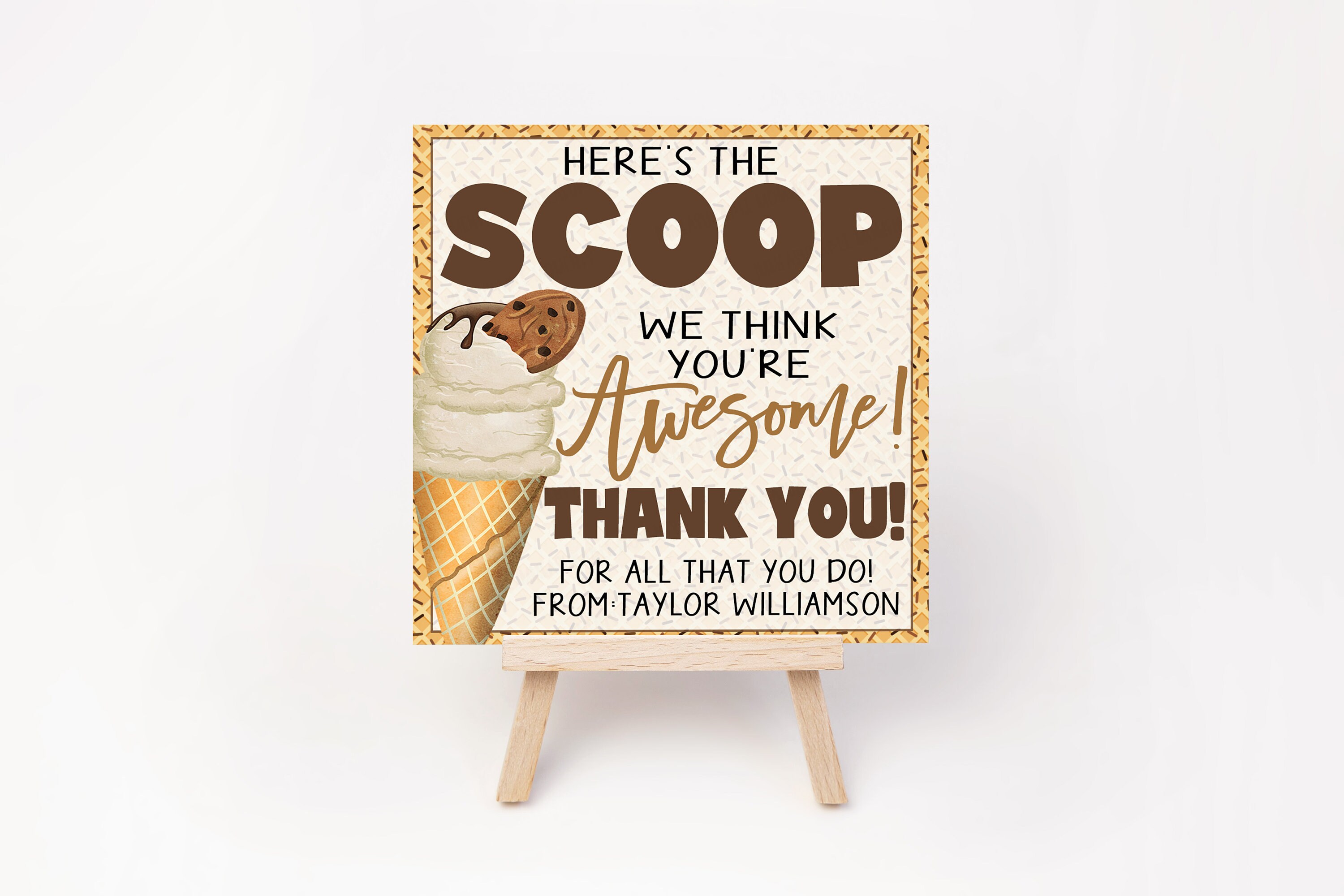 Ice Cream Gift Tags, Here's the Scoop You're Awesome, School PTA PTO ...