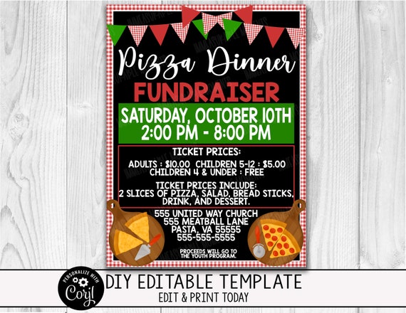 EDITABLE Pizza Dinner Fundraiser Flyer, Church School Business ...