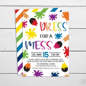 Dress for A Mess Invitation, Paint Party Art Birthday Party Invitation ...