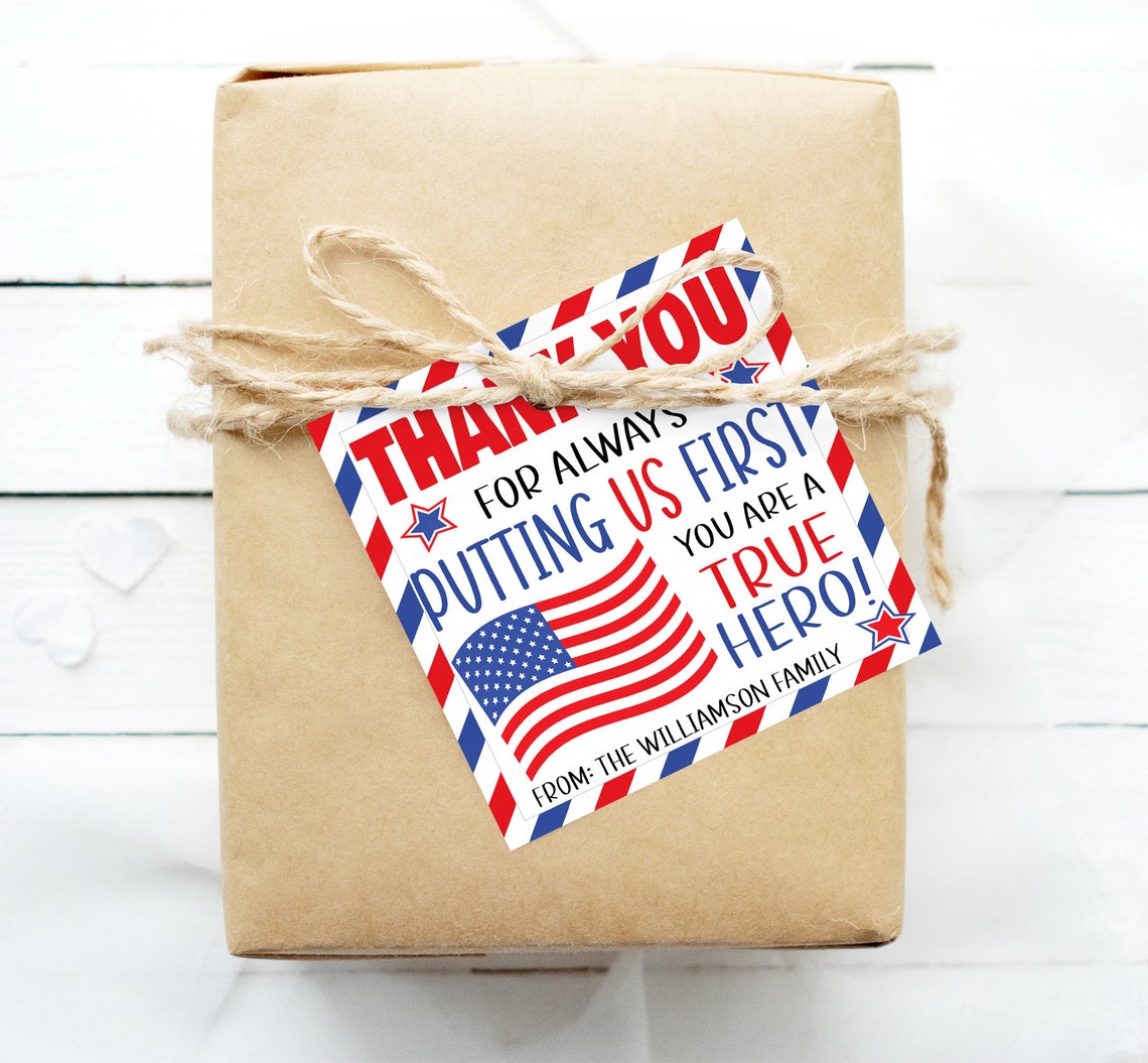 American Hero Appreciation Gift Tag Editable Template Thank - Etsy
