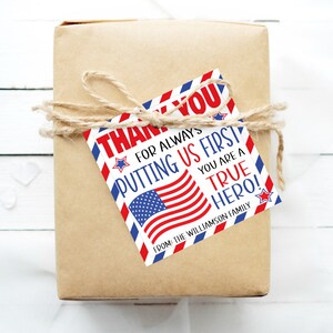 American Hero Appreciation Gift Tag, Editable Template, Thank You Gift ...